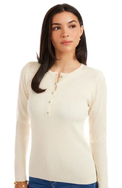 Karen Kane Rib Henley Sweater - Cream