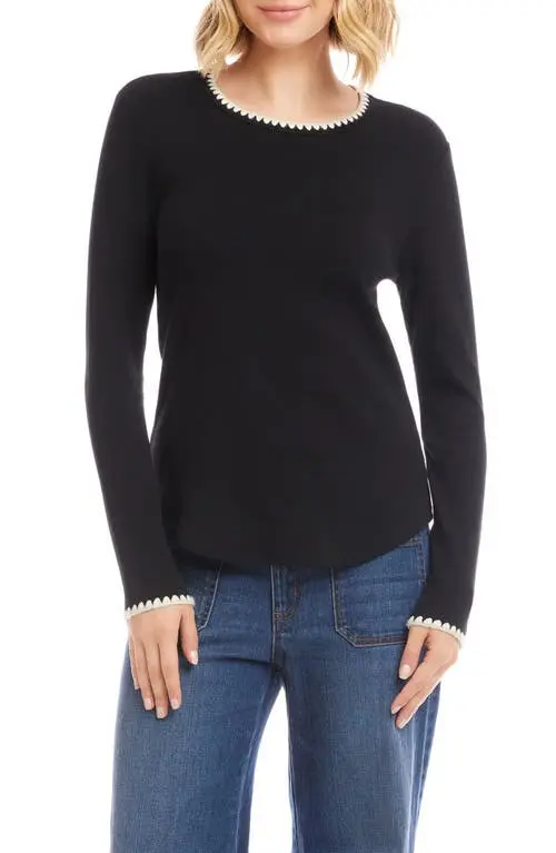 Karen Kane Edge Stitch Crewneck Top - Black/cream