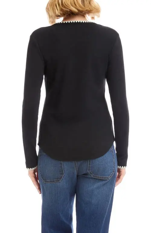 Karen Kane Edge Stitch Crewneck Top - Black/cream