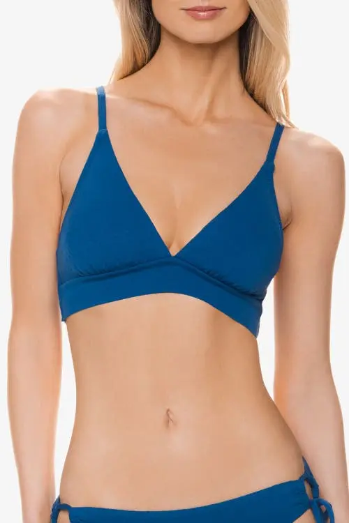 Helen Jon Banded Bikini Top - Jacquard Textured Marine Blue