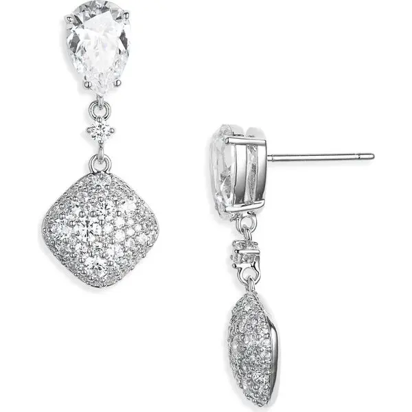 Nadri Crushed Pavé Cubic Zirconia Drop Earrings - Rhodium