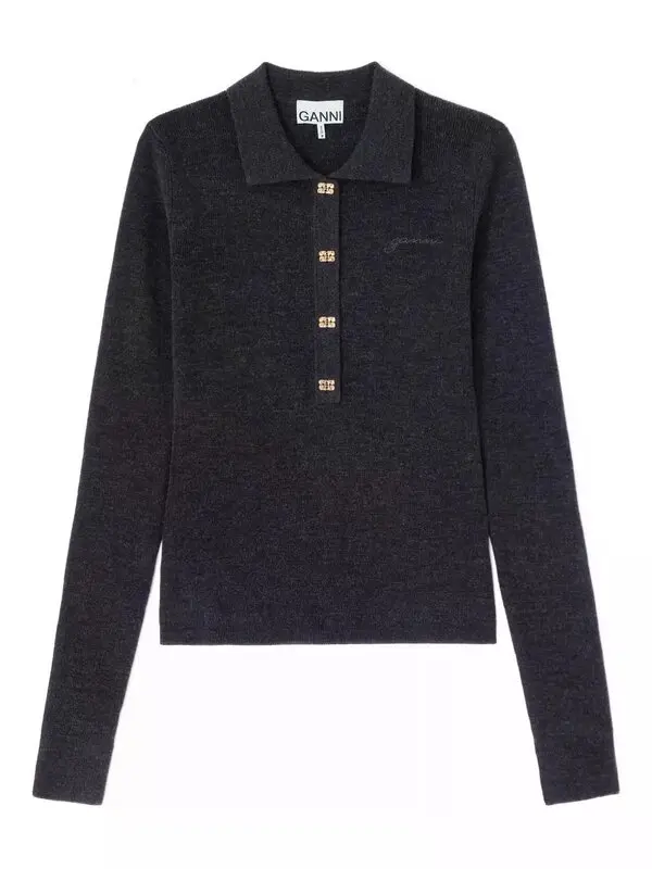 GANNI Buttoned Collar Polo Shirt