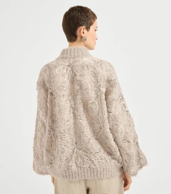Brunello Cucinelli Mohair-wool-blend Embroidered Cardigan - Beige
