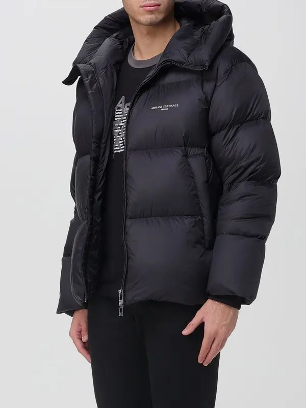 Armani Exchange Quilted Puff Jacket With Hood - Black