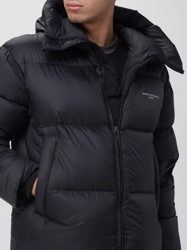 Armani Exchange Quilted Puff Jacket With Hood - Black