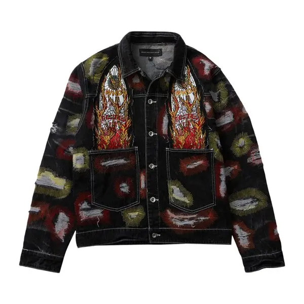 WHO DECIDES WAR BY EV BRAVADO Embroidered Trucker Jacket