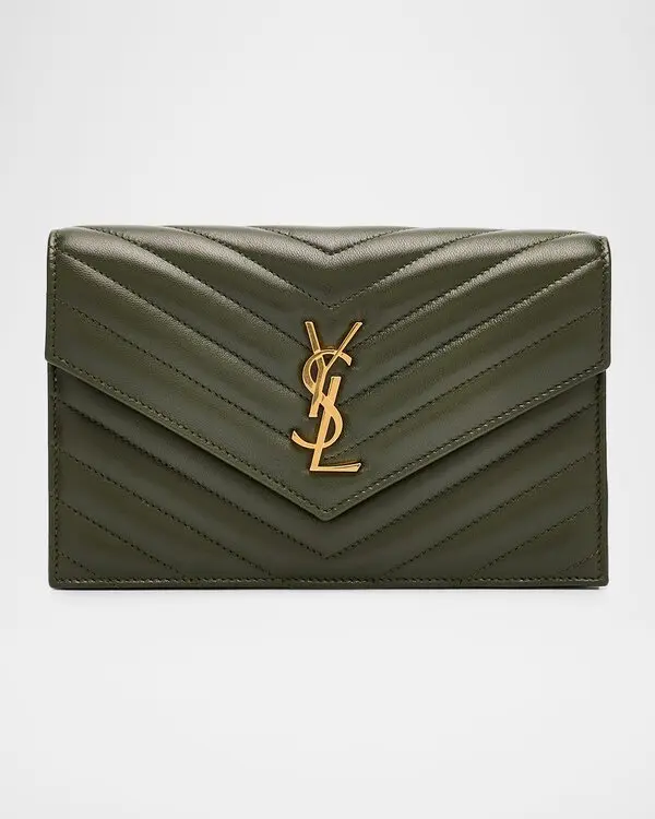 Saint Laurent Small Wallet On Chain In Grain Leather - Olive Wood