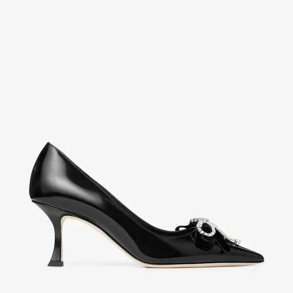 JIMMY CHOO Auria 70 Soft Spazzolato Pumps With Crystal Bow - Black