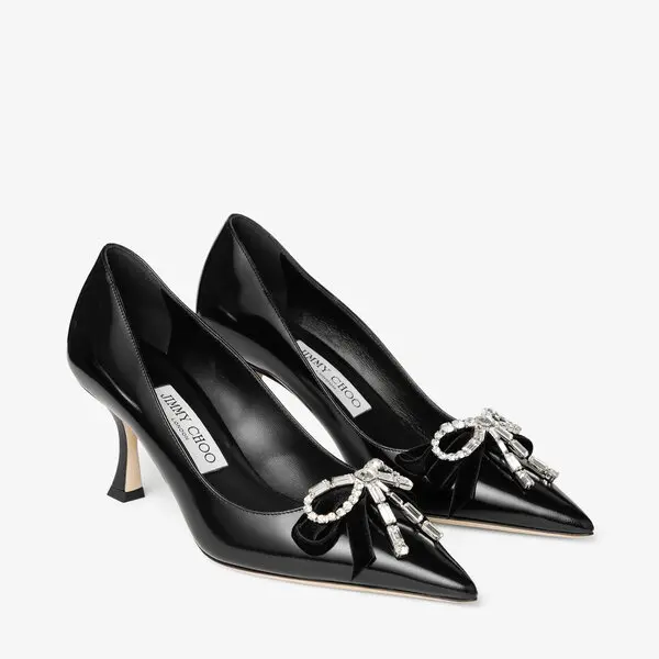 JIMMY CHOO Auria 70 Soft Spazzolato Pumps With Crystal Bow - Black