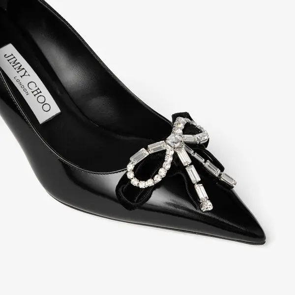 JIMMY CHOO Auria 70 Soft Spazzolato Pumps With Crystal Bow - Black