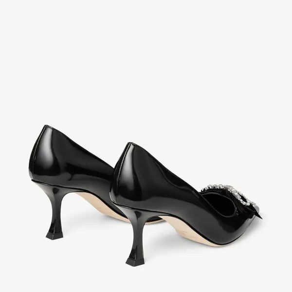 JIMMY CHOO Auria 70 Soft Spazzolato Pumps With Crystal Bow - Black