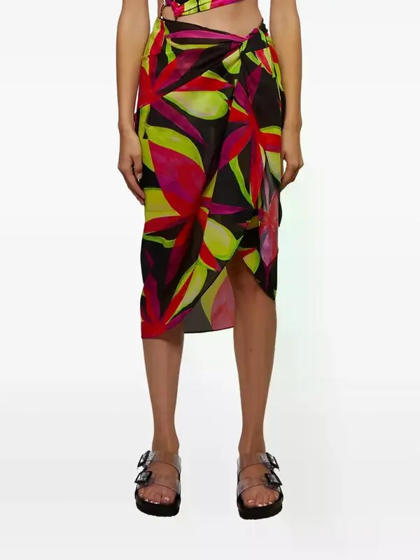 LOUISA BALLOU Floral-pattern Midi Skirt - Black