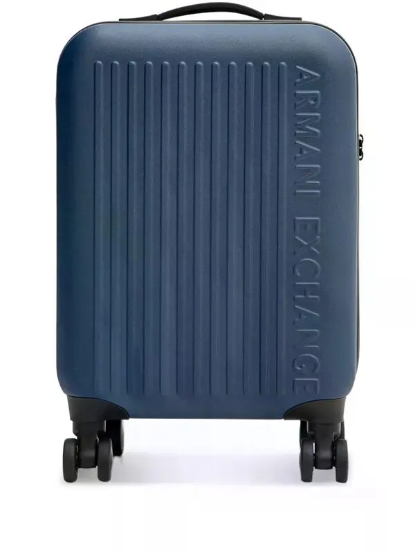 Armani Exchange Logo Embossed Ribbed Luggage - Blue