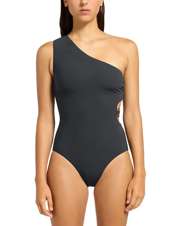 JETS One Shoulder Cutout One Piece Swimsuit - Charcoal