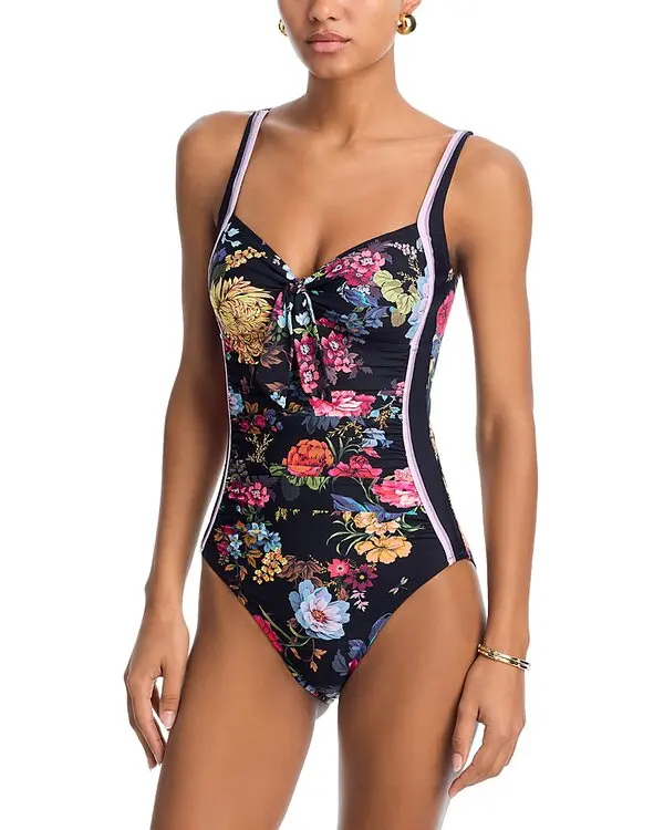 Johnny Was Tie Front Ruched One Piece Swimsuit - Baccara