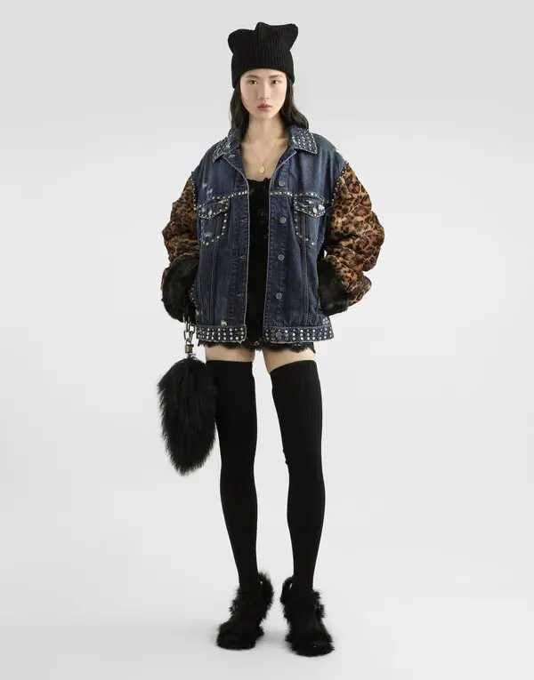 Dolce & Gabbana Denim Jacket With Fur Sleeves