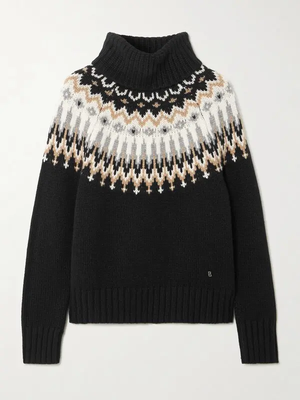 Bogner Ingrid Fair Isle Cashmere Turtleneck Sweater - Black