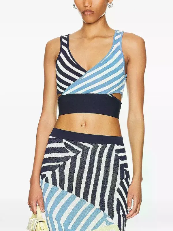 Staud Trenton Striped Cut-out Crop Top