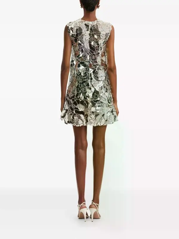 Oscar De La Renta Mirrored Floral Shift Mini Dress - Silver | Editorialist
