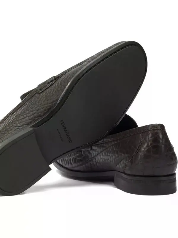 FERRAGAMO Textured Buckle Loafers - Brown