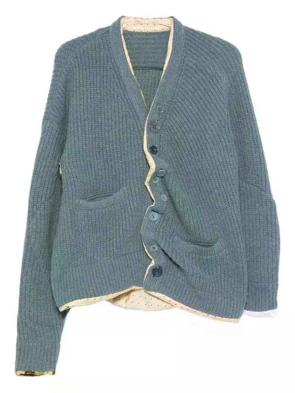 Undercover Asymmetric Ribbed Knit Cardigan - Blue