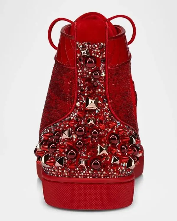 CHRISTIAN LOUBOUTIN Supertracks Sequin Multi-spike High-top Sneakers - Red