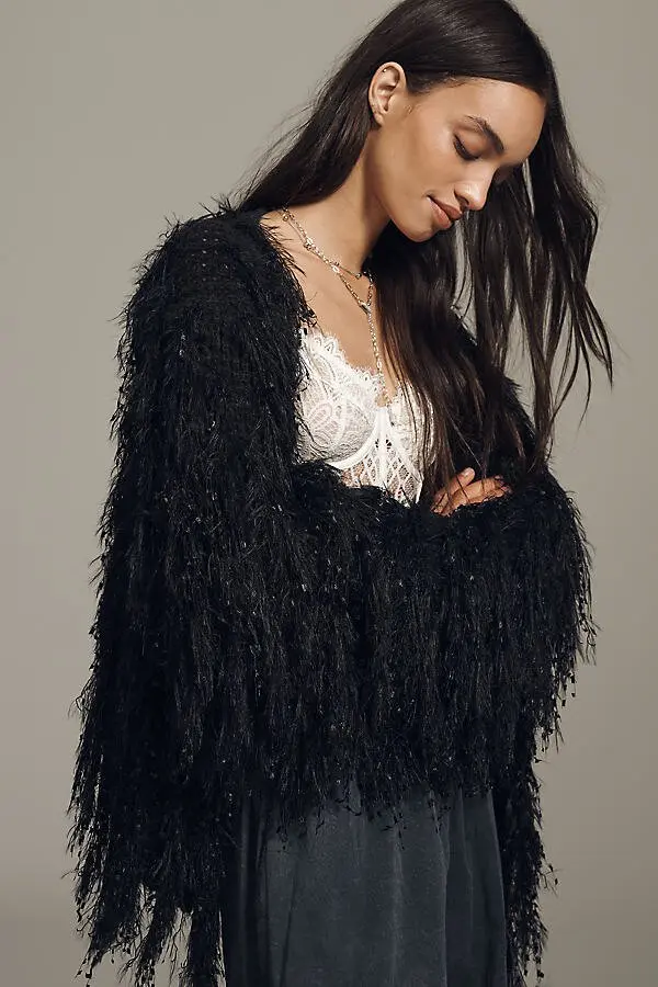Anthropologie Fringe Cardigan Sweater - Black