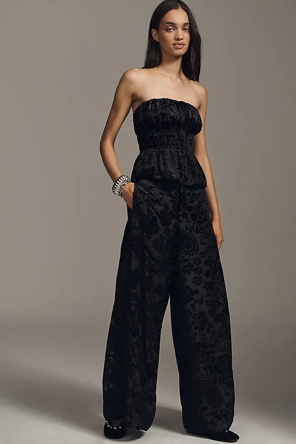 Anthropologie Velvet Burnout Wide Leg Trousers