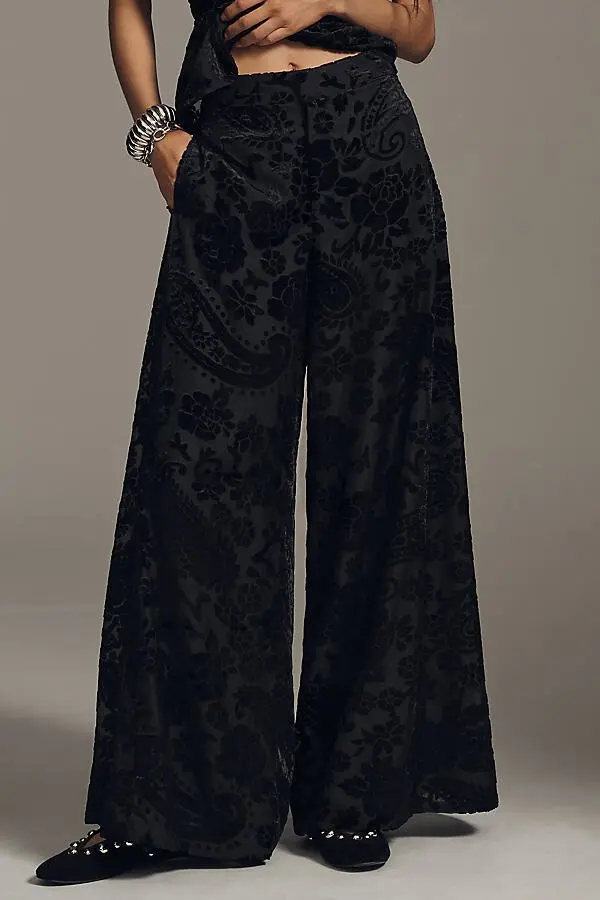 Anthropologie Velvet Burnout Wide Leg Trousers