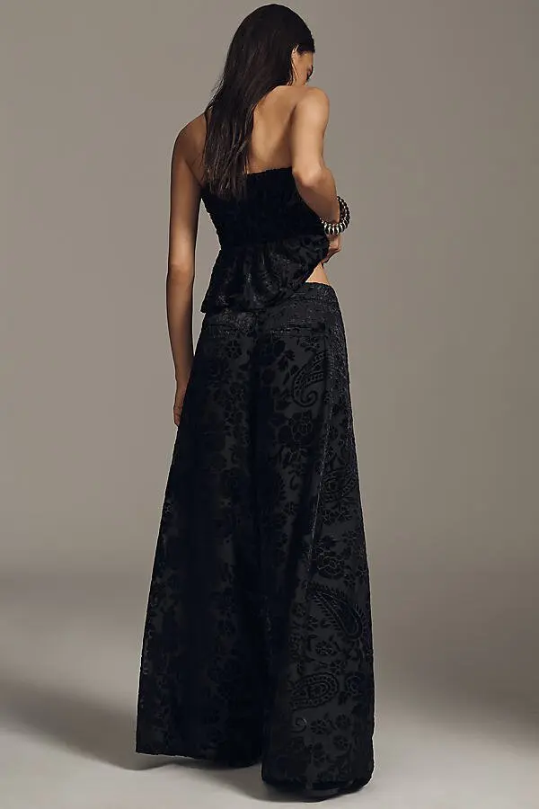 Anthropologie Velvet Burnout Wide Leg Trousers
