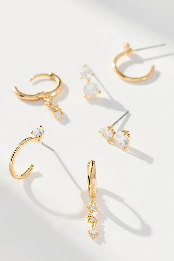 Anthropologie Crystal Drop Earrings Set - Gold