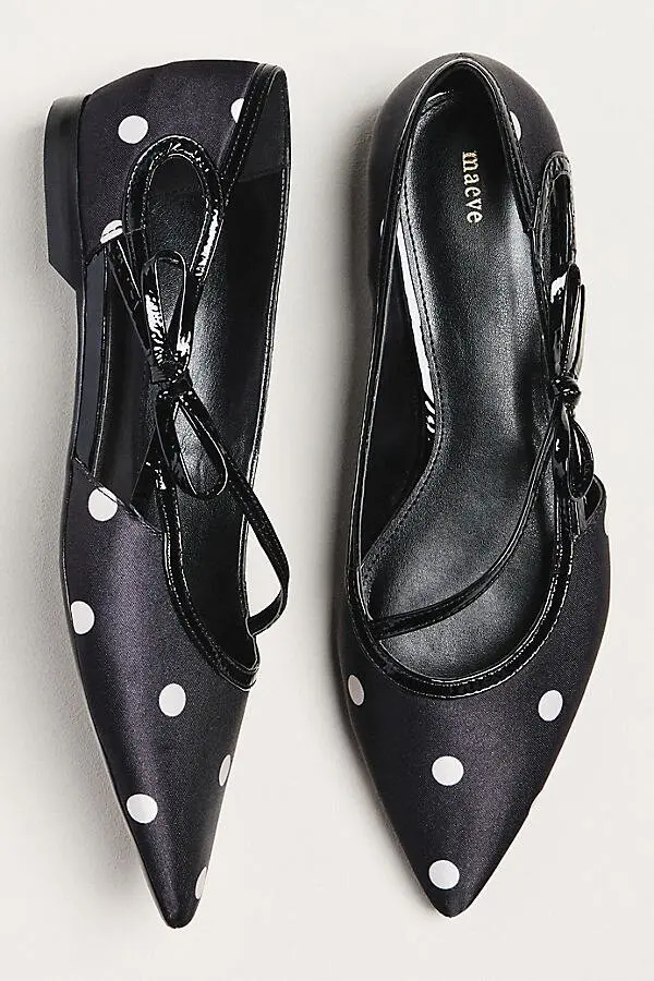 Maeve Pointed-toe Side-strap Bow Flats - Polka Dots