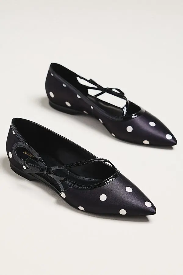 Maeve Pointed-toe Side-strap Bow Flats - Polka Dots