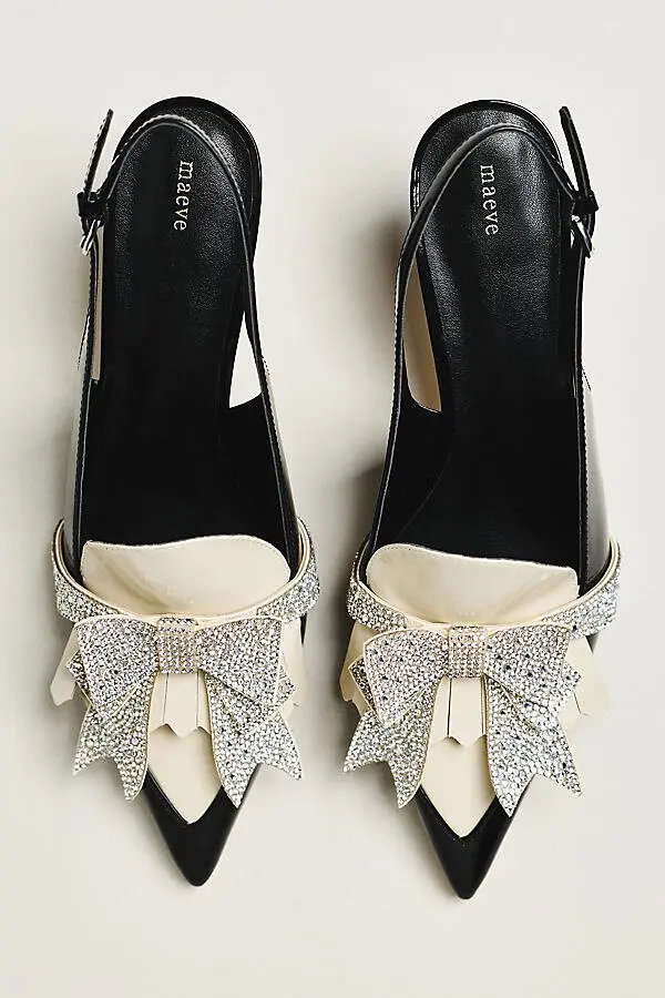 Maeve Party Kiltie Slingback Heels - Black & White Pattern