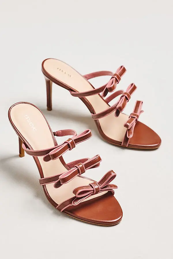 Maeve Triple-bow Kitten Heels - Brown/pink