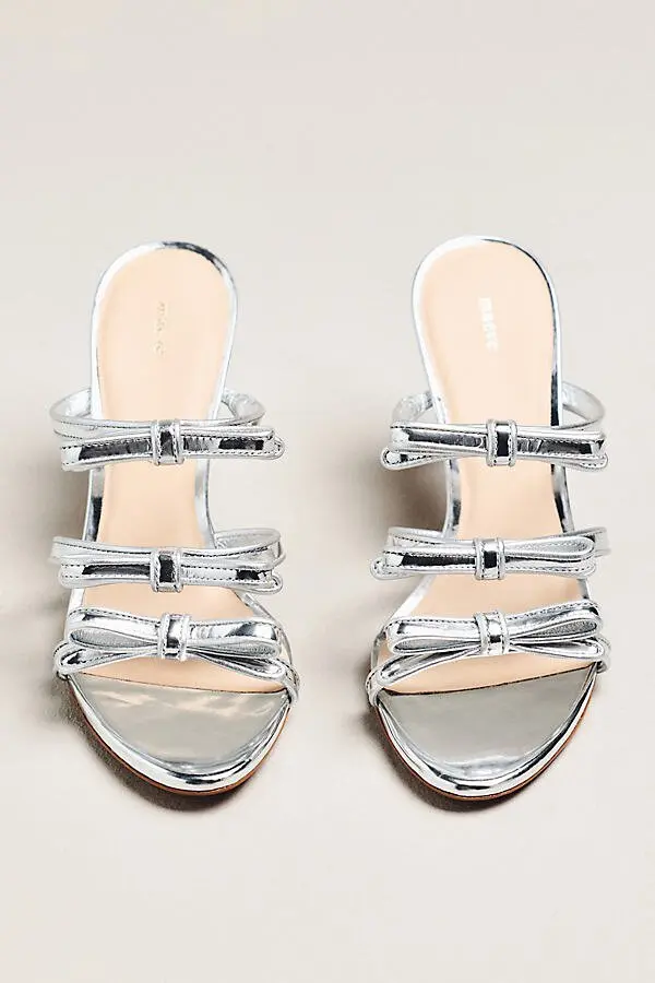 Maeve Triple-bow Kitten Heels - Silver