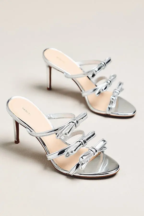 Maeve Triple-bow Kitten Heels - Silver