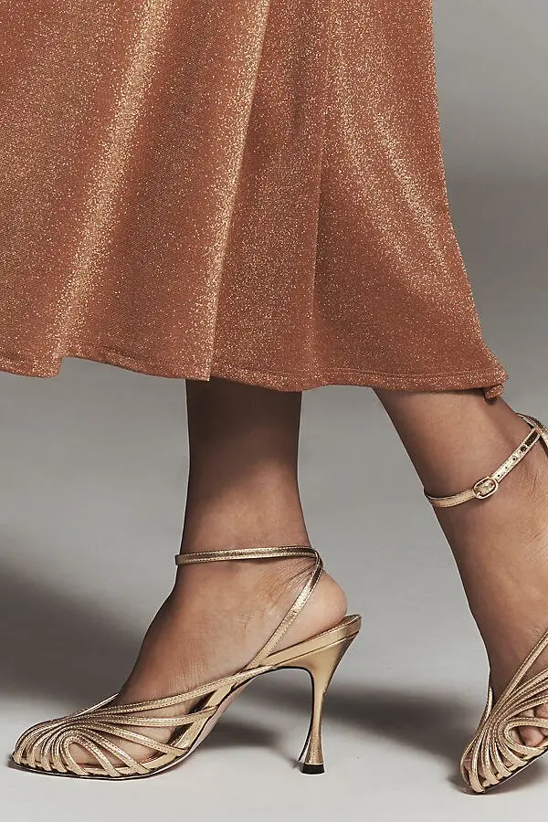 Maeve Cage Peep-toe Ankle-strap Heels - Gold