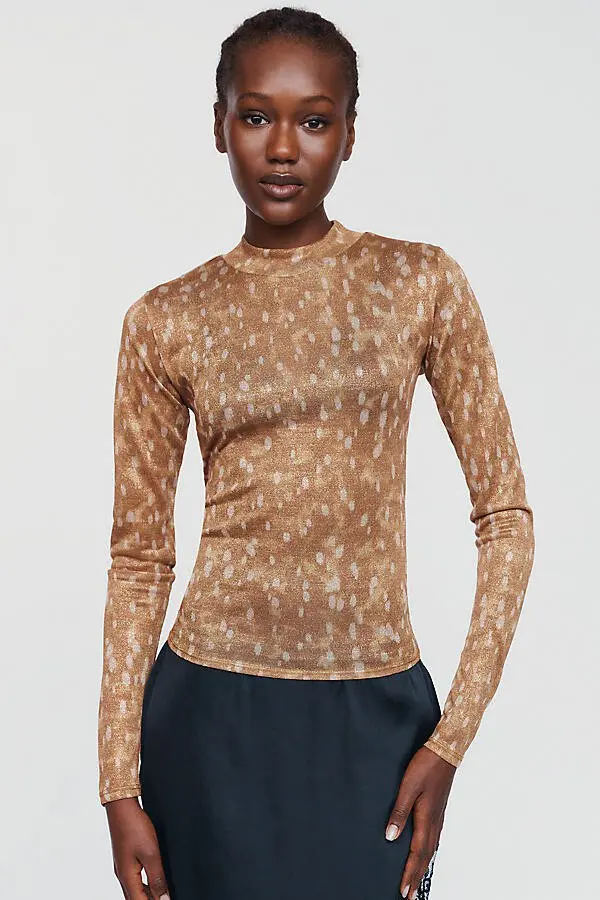 L*Space Shimmer Long-sleeve Mock-neck Top