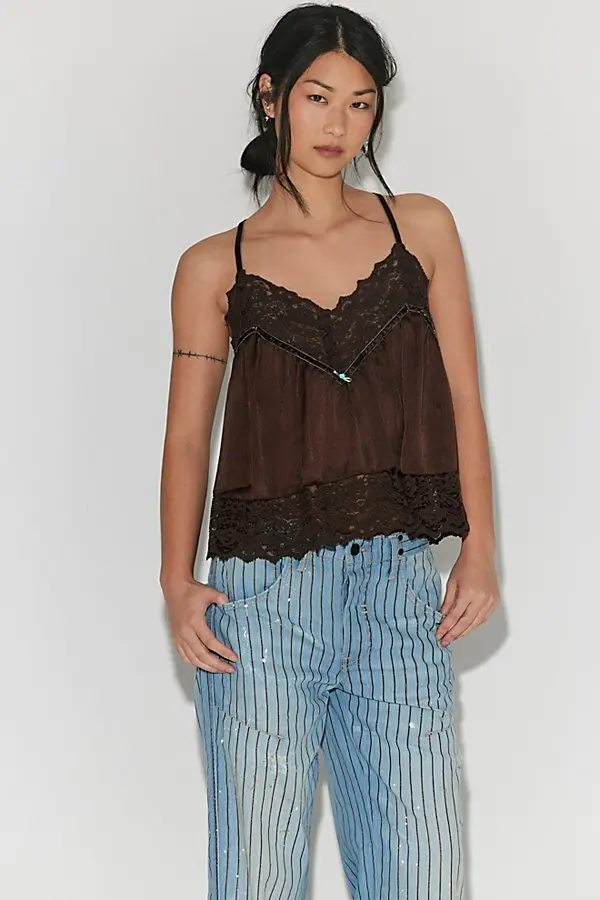 Free People Fiona Satin Cami - Chicory Coffee
