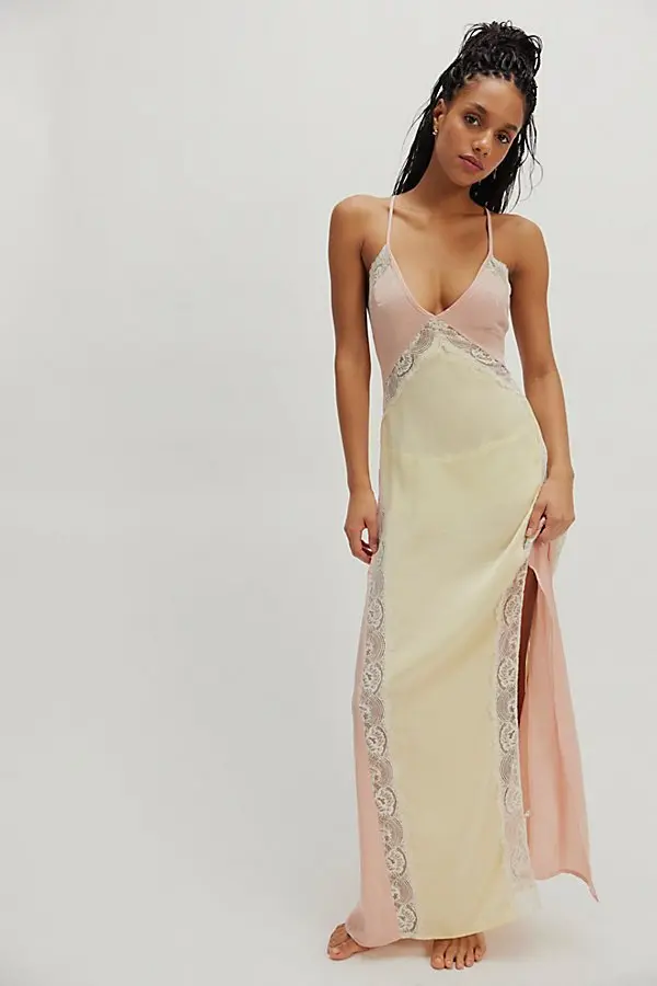 Free People Some Kind Of Love Maxi Slip - Pink Banana Combo