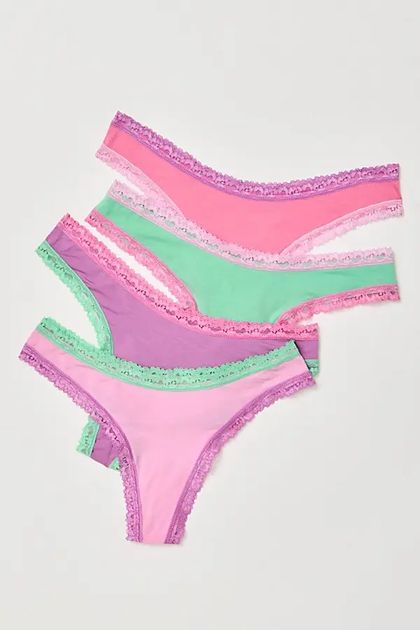 STRIPE & STARE Thong Four Pack - Candy Floss Contrast