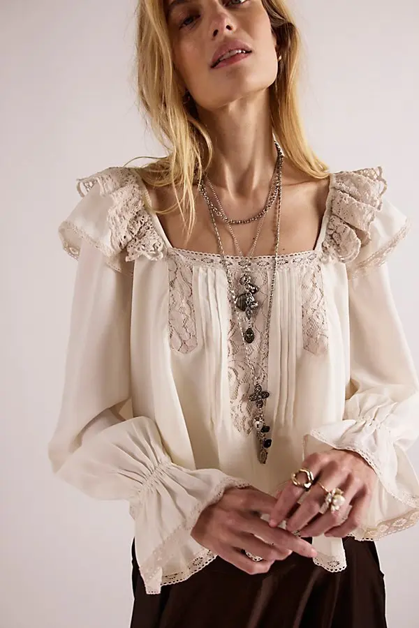 Free People Francie Silky Blouse - Sugar Swizzle