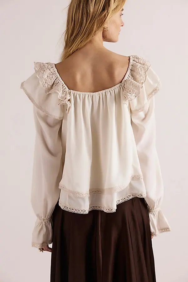 Free People Francie Silky Blouse - Sugar Swizzle