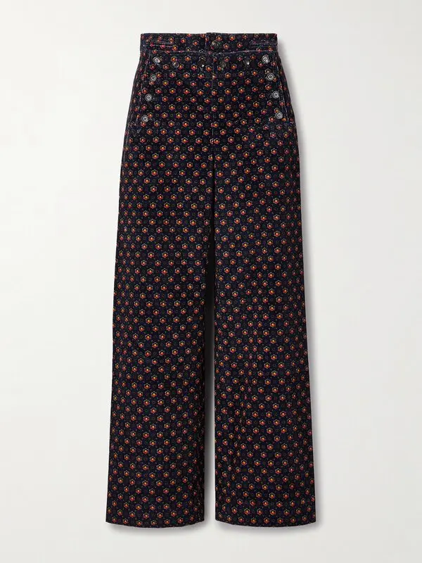 BODE Mccallister Floral-print Cotton-corduroy Straight-leg Pants - Blue