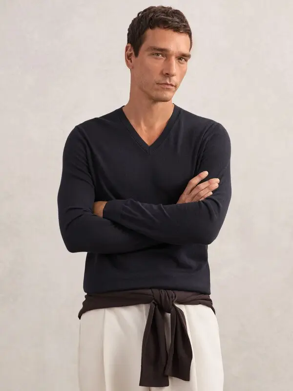 REISS Earl Merino Wool V-neck Jumper