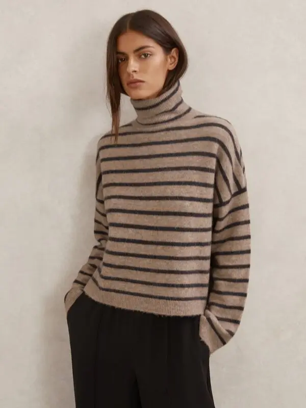 REISS Wynn Stripe Roll-neck Jumper