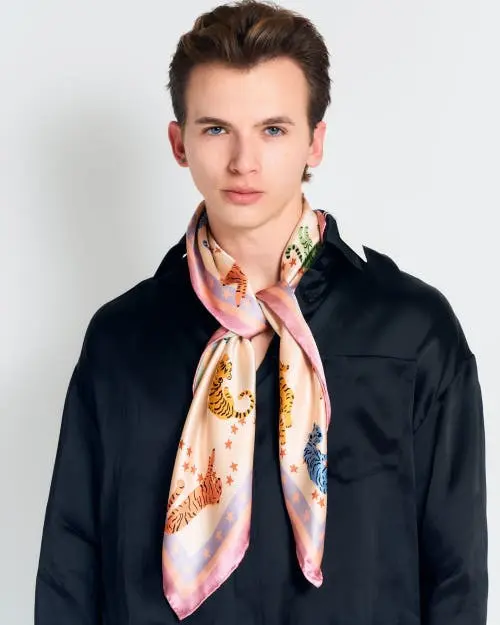 LOST PATTERN Neon Tigers" Large Silk Scarf