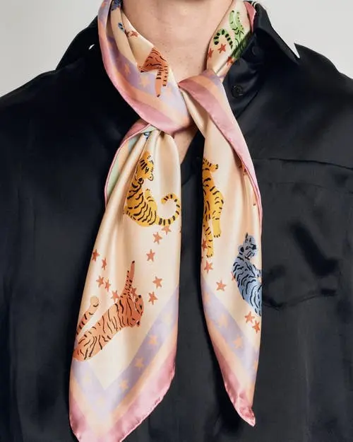 LOST PATTERN Neon Tigers" Large Silk Scarf