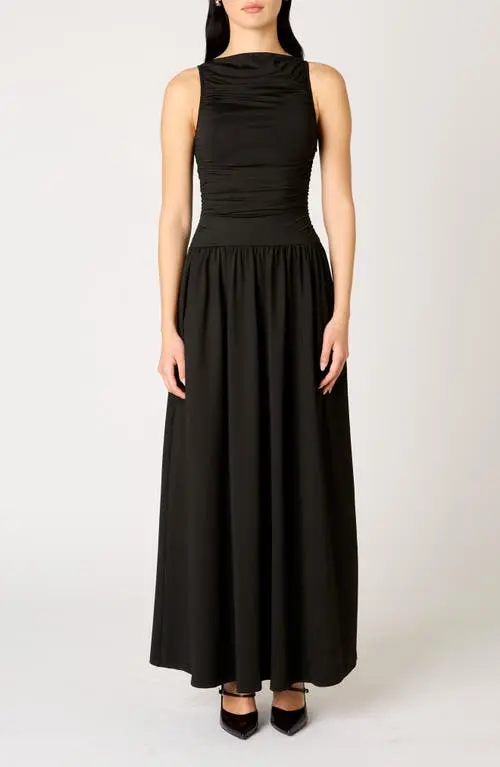 NIA Clea Ruched Sleeveless Maxi Dress - Black